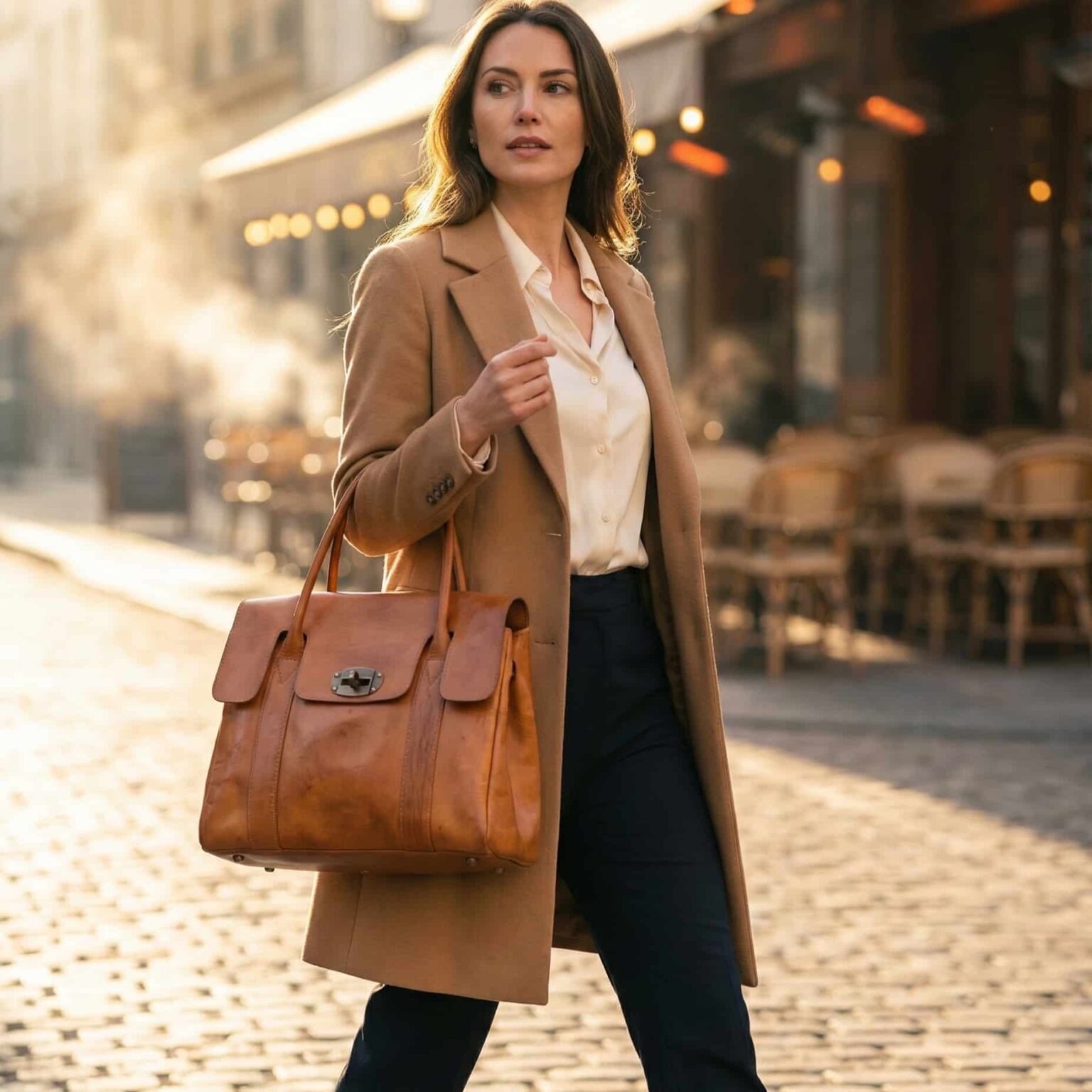 Cognac Leather Tote Bag - Handcrafted Designer | Marrakeche