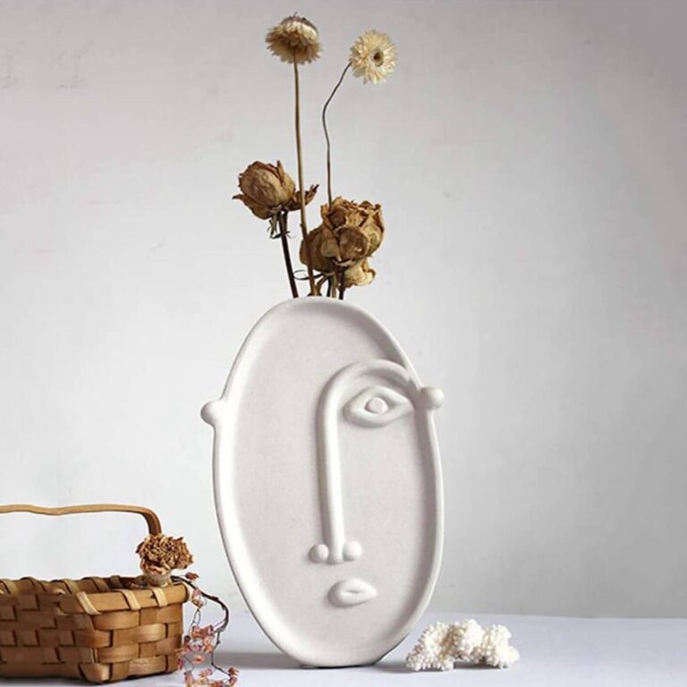 White Ceramic Face Vase Set Of 2 - Modern Sculp | Marrakeche